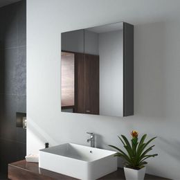 Spiegelschrank mit Spiegel unsichtbarer Griff Wandspiegel mit Badschrankmit höhenverstellbarem badezimmerschrank Laminat (Grau, 60x65cm) - Emke