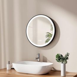 Badspiegel mit Beleuchtung Badspiegel Rund ф50cm Badezimmerspiegel mit Touch und 3 Lichtfarbe (Type c) - Emke