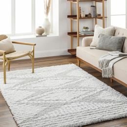 Teppich Hochflor Wohnzimmer Soft Weich Shaggy Boho Ethno Weiß und Grau 160 x 220 cm - Surya