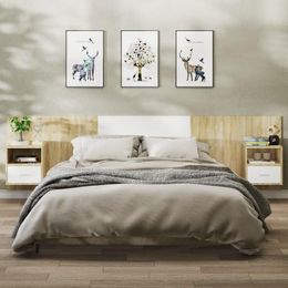 2er-Set Wand-Nachttische，Beistelltische Weiß und Sonoma-Eiche vidaXL