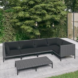 6-tlg. Garten-Lounge-Set,Gartenmöbel-Set mit Auflagen Poly Rattan Dunkelgrau vidaXL