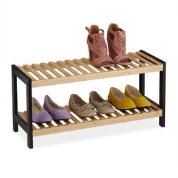 Schuhregal, 2 Ebenen, für 6 Paar Schuhe, offen, Schuhständer hbt: 33 x 70 x 26 cm, Bambus, mdf, natur/schwarz - Relaxdays