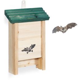 Relaxdays - Fledermauskasten, Unterschlupf für Fledermäuse, aus unbehandeltem Holz, HxBxT: 25,5 x 18 x 6 cm, natur/grün
