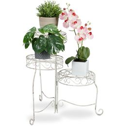 Blumentreppe, 3 runde Ablagen, Blumenständer Metall, Landhausstil, h: 55 cm, Pflanzenständer klappbar, weiß - Relaxdays
