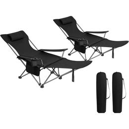 WOLTU 2er Set Campingstuhl klappbarer, Klappstuhl Liegestuhl für Outdoor, Angelstuhl Sonnenstuhl ultraleichter mit Armlehnen und Getränkehalter Schwarz