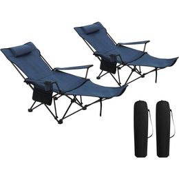 WOLTU 2er Set Campingstuhl klappbarer, Klappstuhl Liegestuhl für Outdoor, Angelstuhl Sonnenstuhl ultraleichter mit Armlehnen und Getränkehalter Blau - blau