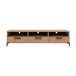 Selsey - rikke - TV-Lowboard / TV-Tisch mit 3 offenen Fächern, Klappen und Metallfüßen, 160 cm breit (Wotan Eiche Matt ohne led)