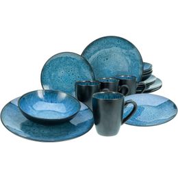 Creatable Kombiservice Geschirr-Set Capri (16-tlg), 4 Personen, Steinzeug, Service, intensiv blaue Reaktivfarbe, Bicolor, 16 Teile für 4 Personen, blau