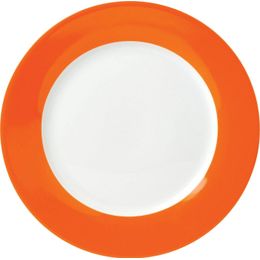 Van Well Speiseteller Vario, (6 St), Porzellan, spülmaschinen- und mikrowellengeeignet, Ø 26,5 cm, orange|weiß