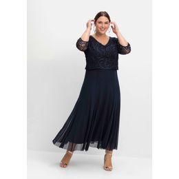 sheego Große Größen: Abendkleid aus Mesh, mit Zierborten, tiefblau, Gr.54