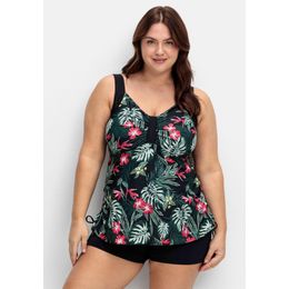 sheego Große Größen: Tankini-Top mit Tropical Print und Raffung, schwarz gemustert, Gr.48C