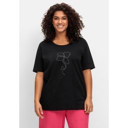 sheego Große Größen: T-Shirt mit Blumen-Applikation, schwarz, Gr.44/46