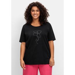 sheego Große Größen: T-Shirt mit Blumen-Applikation, schwarz, Gr.40/42