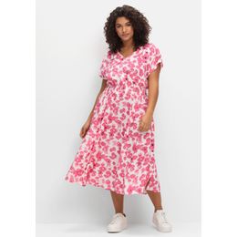 sheego Große Größen: Kleid mit Blumenprint und Smokbund, magenta gemustert, Gr.42