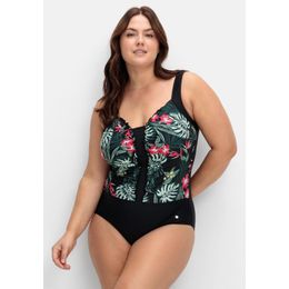 sheego Große Größen: Badeanzug mit Rüschen und Tropical Print, schwarz bedruckt, Gr.42F