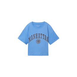 Tom Tailor Mädchen Cropped T-Shirt mit Print, blau, Print, Gr. 176