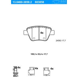 ATE Bremsbeläge mit Zubehör hinten (13.0460-3858.2) für Audi A3 Seat Altea Xl VW