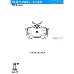 ATE Bremsbelagsatz, Scheibenbremse Ceramic links rechts für SKODA SEAT PEUGEOT CITROËN VAG E172197 2QB698451 8E0698451K 13.0470-2820.2