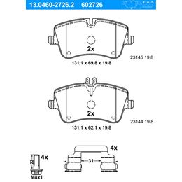 ATE Bremsbelagsatz, Scheibenbremse vorne rechts links mit Zubehör für MERCEDES-BENZ A0054206220 0034205920 0054206220 13.0460-2726.2