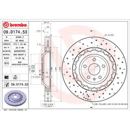 Brembo Bremsscheibe 09.D174.53 InnenbelüftetVorne Rechts Links für AUDI A3 RS3 quattro