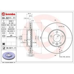 Brembo Bremsscheibe COATED DISC LINE 09.D211.11 InnenbelüftetVorne Rechts Links für VW Transporter T5 2.0 TDI 4motion Multivan Touareg 2.5 R5 3.2 V6