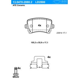 ATE Bremsbeläge mit Zubehör hinten (13.0470-2880.2) für Audi A4 B7 VW Passat Cc