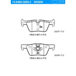 ATE Bremsbelagsatz, Scheibenbremse Hinten Rechts Links für BMW 1 125 d 120 116 118 i 3 328 320 316 318 4 420 xDrive 325 114 2 220 428 425 218 225