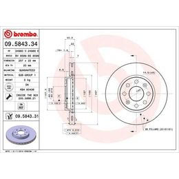 Brembo Bremsscheibe 09.5843.34 InnenbelüftetVorne Rechts Links für OPEL Corsa D 1.4 FIAT Punto Evo Natural Power 1.2 Grande 1.3 Multijet 1.0 CDTI