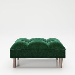 PLAYBOY - Ottoman "SCARLETT" gepolsterte Fussablage passend zum Sofa, Samtstoff in Grün mit Massivholzfüsse, Retro-Design