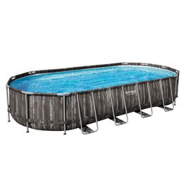 Bestway® Power Steel™ Frame Pool Komplett-Set mit Filterpumpe 732 x 366 x 122 cm , Holz-Optik (Mooreiche), oval