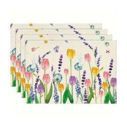 Platzset, Platzsets 4er Set Frühling Tulpe Lavendel Floral Platzsets 30 x 45cm