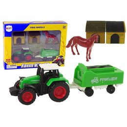LEAN Toys Spielzeug-Traktor Bauernhofset Traktoranhänger Pferd Landmaschinenfahrzeug Spielzeug