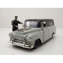 Jada Modellauto Chevrolet Suburban 1957 silber schwarz Frankenstein mit Figur Modellau