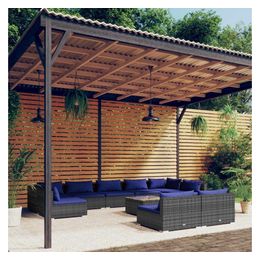 furnicato Garten-Essgruppe 10-tlg. Garten-Lounge-Set mit Kissen Grau Poly Rattan