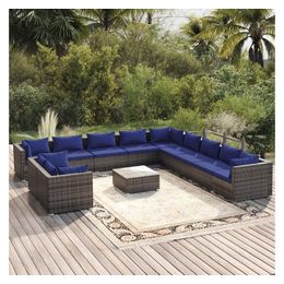 furnicato Garten-Essgruppe 12-tlg. Garten-Lounge-Set mit Kissen Grau Poly Rattan