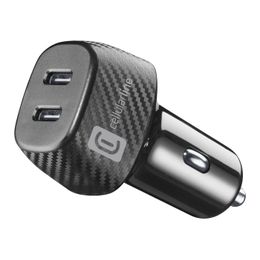 cellularline USB Car Charger Multipower Duo 40W USB-Ladegerät (Apple iPhone, iPad, Samsung Galaxy Tab, Google Pixel, Kfz Ladegerät), schwarz