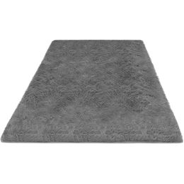 Hochflor-Teppich Silky, my home, rechteckig, Höhe: 33 mm, uni, besonders weich und kuschelig, Wohnzimmer, Schlafzimmer, waschbar, grau