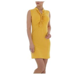 Ital-Design Sommerkleid Damen Freizeit Rüschen Stretch Minikleid in Gelb