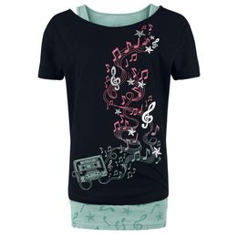 Full Volume by EMP Three Pieces T-Shirt and Tops with Notes and Stars T-Shirt schwarz pink grün in L