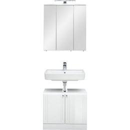 Saphir Badmöbel-Set Quickset 955 2-teilig, Waschbeckenunterschrank und LED-Spiegelschrank, (Set, 2-St), in Weiß Hochglanz, Badmöbel ohne Waschbecken, 5 Türen, weiß