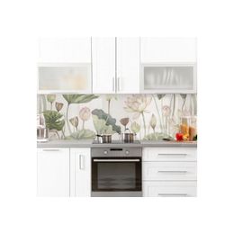 Bilderdepot24 Küchenrückwand beige Blumen Natur Anmutige Seerosen und sanfte Blätter