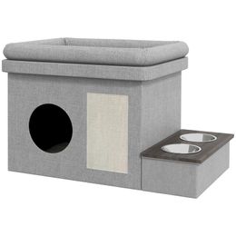 PawHut Katzenhaus mit Futternapf und Liegedach grau (Farbe: grau)