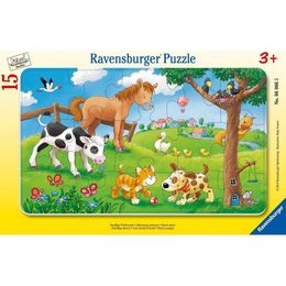 RAVENSBURGER VERLAG Ravensburger Kinderpuzzle - 06066 Knuffige Tierfreunde - Rahmenpuzzle für Kinder ab 3 Jahren, mit 15 Teilen