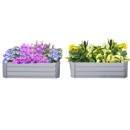 Outsunny Pflanzenbeet-Set mit offenen Böden und Stahlrahmen grün (Farbe: grau)