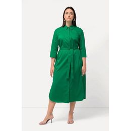 Ulla Popken Sommerkleid Hemdblusenkleid A-Linie Gürtel Hemdkragen 3/4-Arm