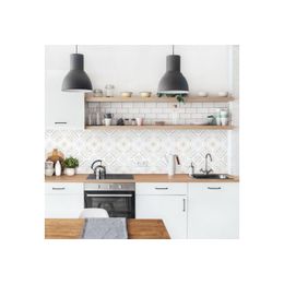 Bilderdepot24 Küchenrückwand beige dekor Vintage Fliesenoptik Ornamente Landhaus Geometrisch Asti