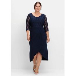 sheego Abendkleid Große Größen in Wickeloptik, mit Spitze und 3/4 Arm, blau