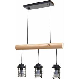 Pendelleuchte HHG 207, Hängelampe Hängeleuchte, Industrial Vintage Massiv-Holz Metall schwarz 3 Käfiglampenschirme - black