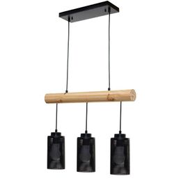 HHG - Pendelleuchte 207, Hängelampe Hängeleuchte, Industrial Vintage Massiv-Holz Metall schwarz 3 Rohrlampenschirme - black