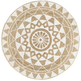 Bonnevie - Teppich,Fußmatte Handgefertigt Jute mit weißem Aufdruck 150 cm vidaXL